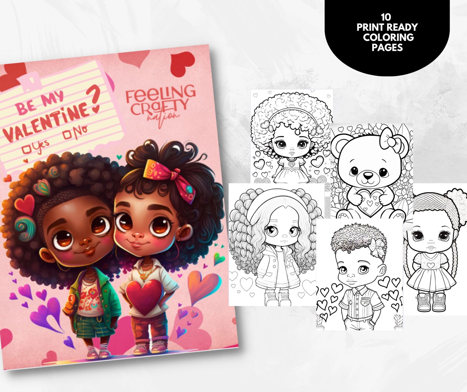 Coloring Pages of African American Kids Valentines Day - Etsy