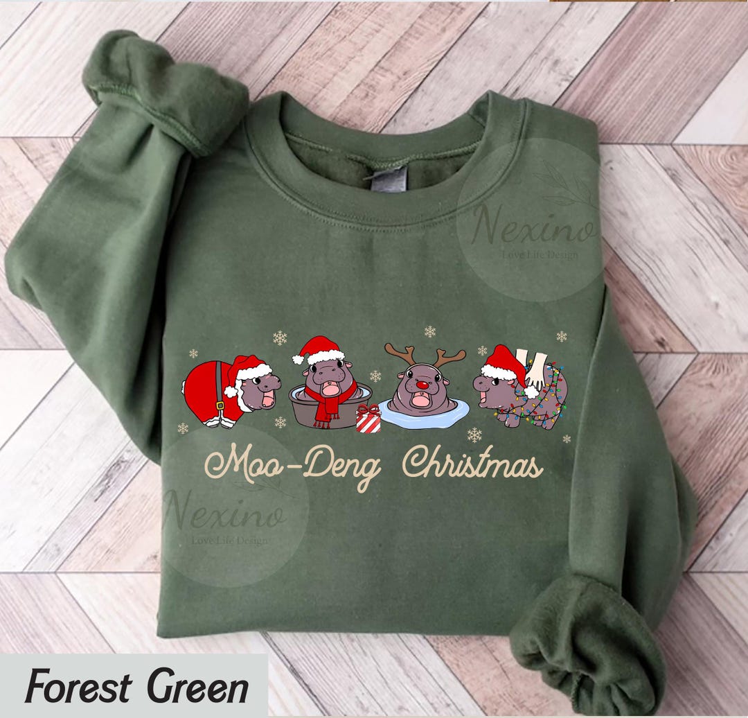 Moo Deng Christmas Shirt, Moo Deng Meme Sweatshirt, I Love Moo Deng ...