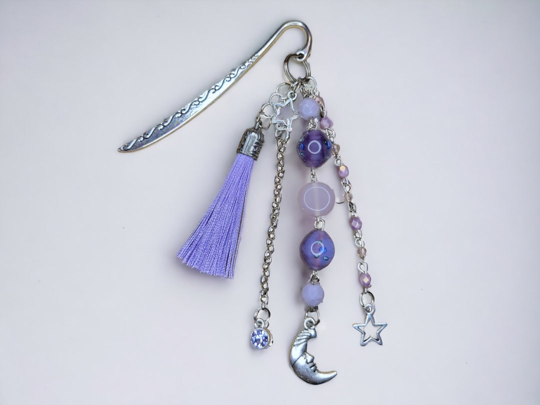 Beaded Bookmark, Handmade Bookmarks, Moon Charm Bookmind, Gift for ...