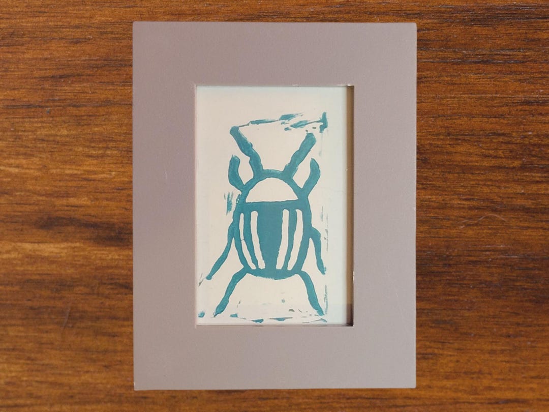 Framed Linocut Print, Upcycled Art, Boho Lino Print, Cottagecore Gift ...