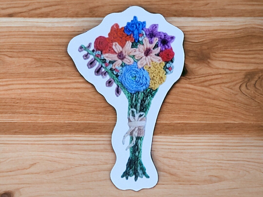 Flower Sticker, Hand Embroidery Sticker, Removeable Vinyl, Cottagecore ...