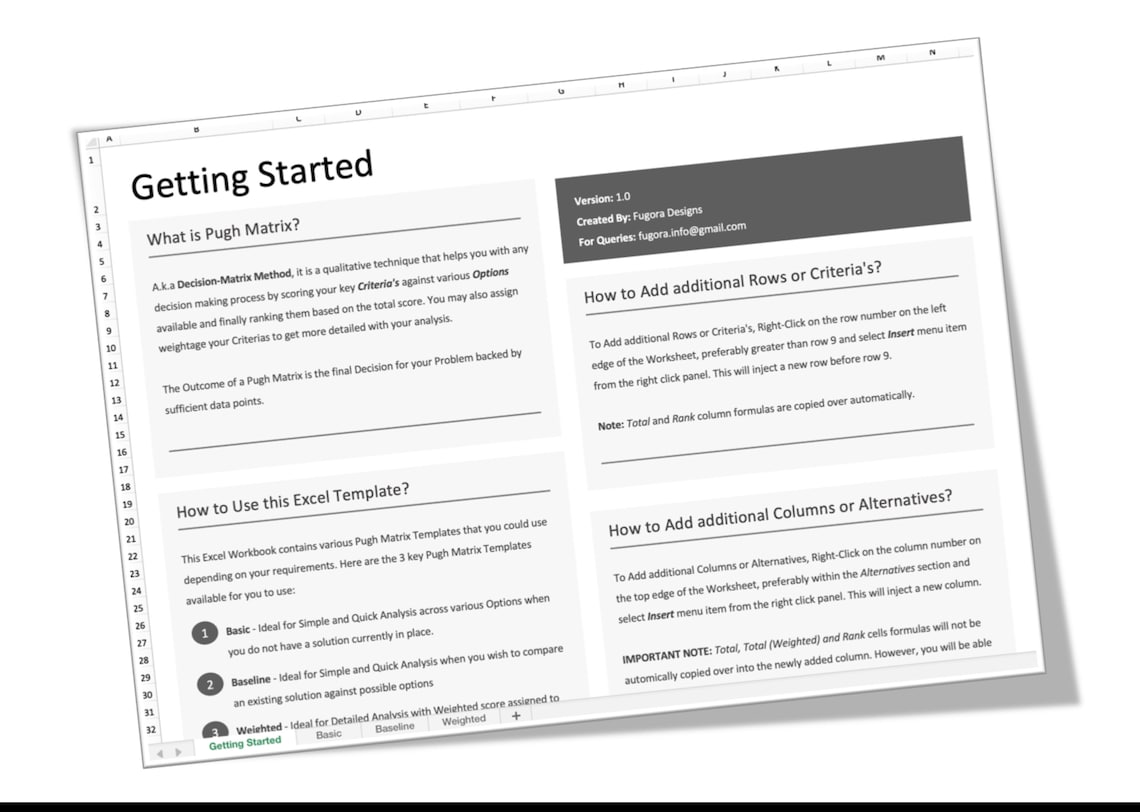 Pugh Matrix Template | Decision Matrix Template | Excel Template - Etsy