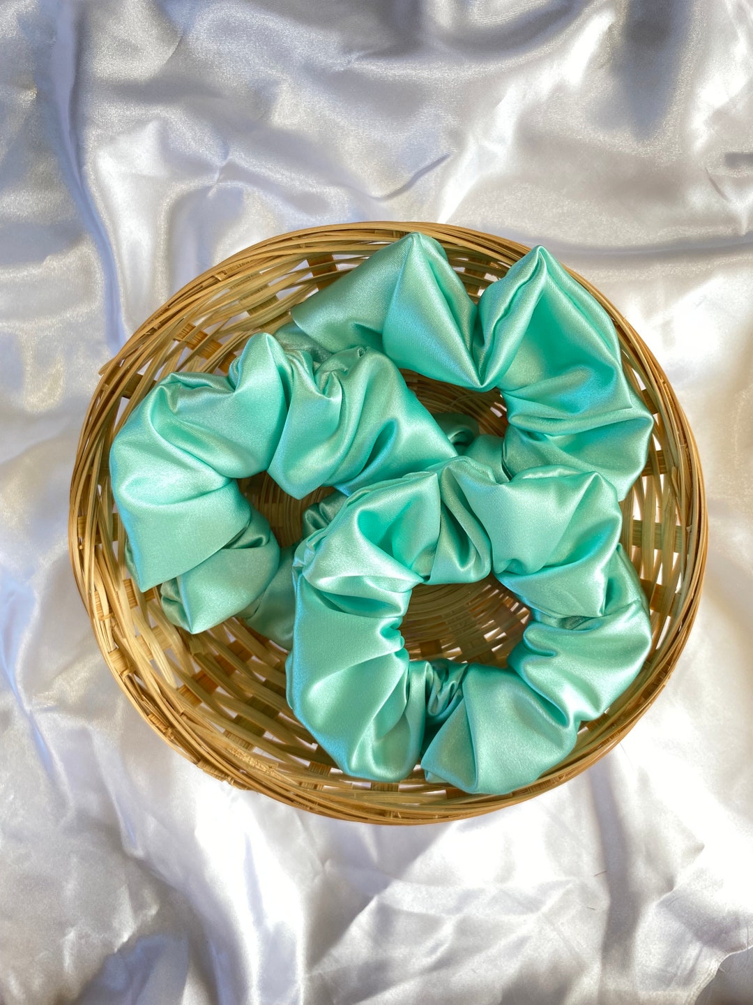 Mint Green Satin Scrunchies - Etsy