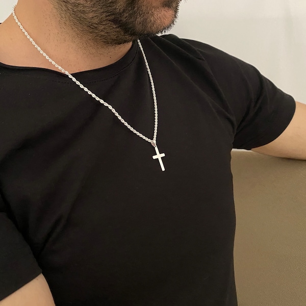 Sterling Silver Mens Cross and Chain - Etsy