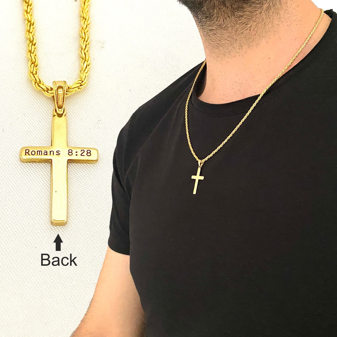 Customized Cross Necklace - Men's Gold Cross Necklace - Custom Fathers ...