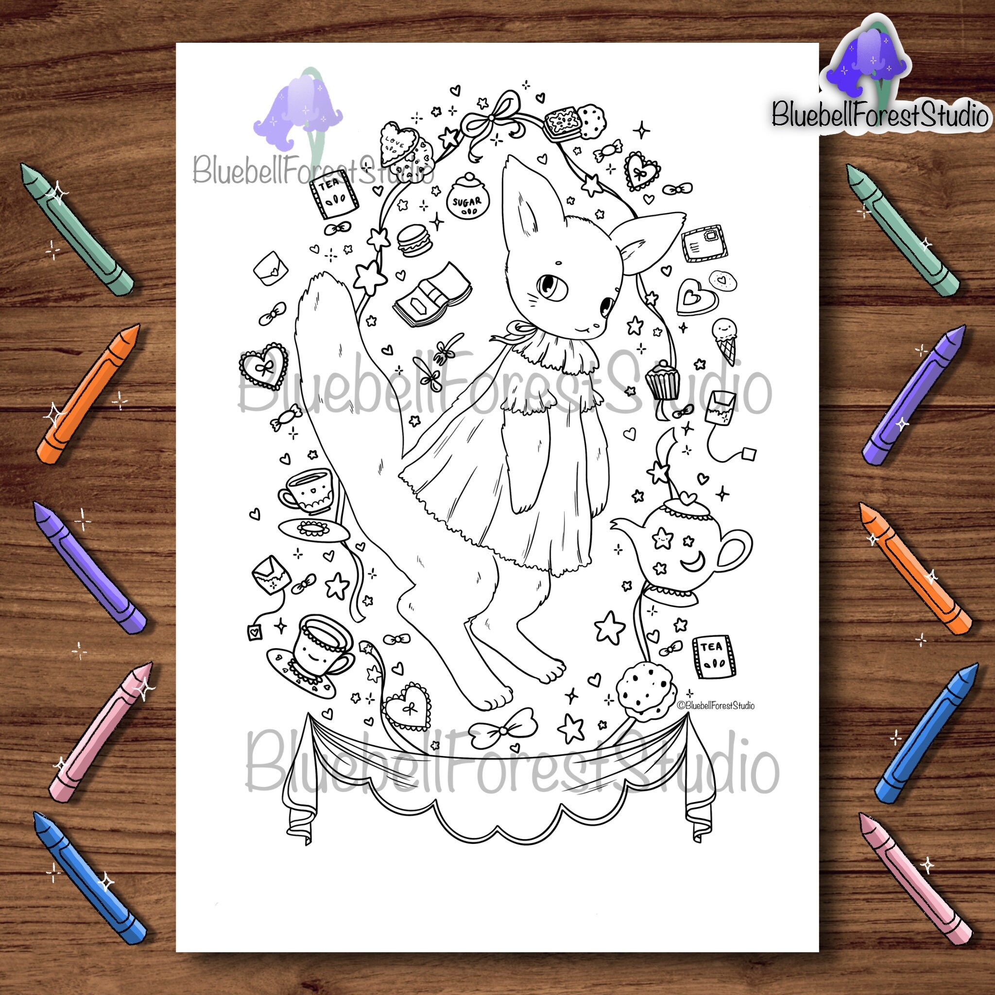 Cute Cat Teddy, Four Pack Coloring Page Digital Download, Colouring ...