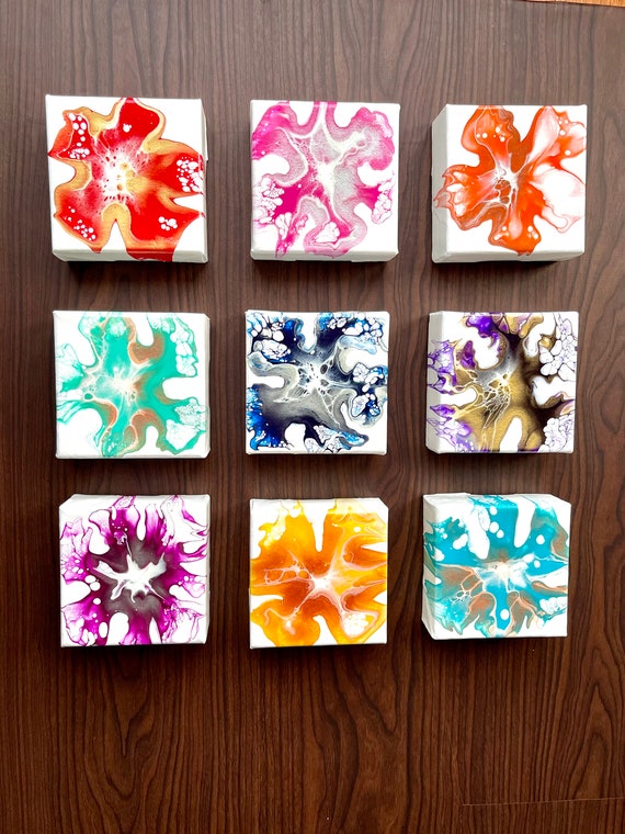 Acrylic Pour Canvas Bloom Technique Set of 9 - Etsy