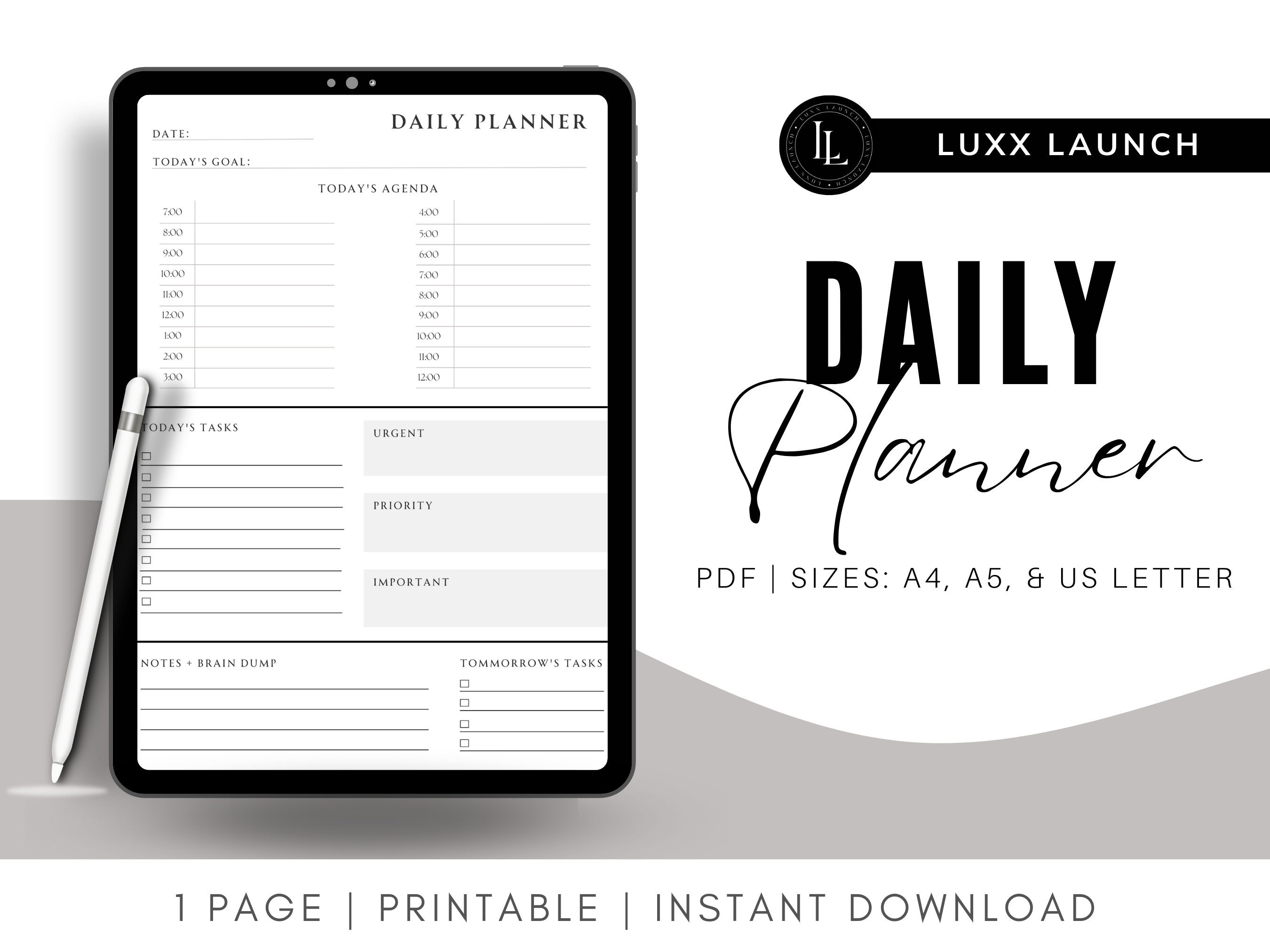 Daily to Do List Printable, Daily Task List Template, Daily Planner ...