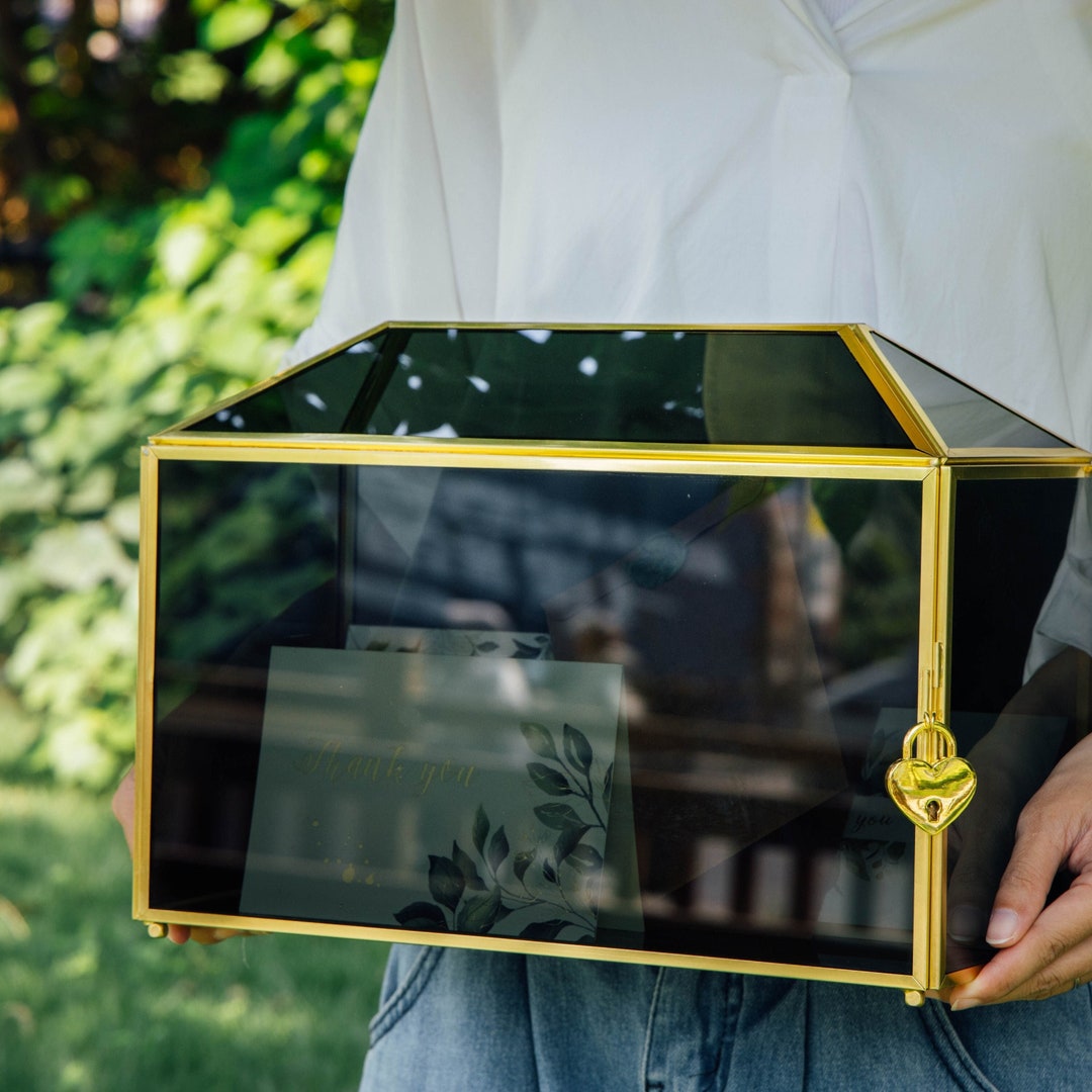 Handmade Large Geometric Glass Donation Card Box With Heart Lock ...