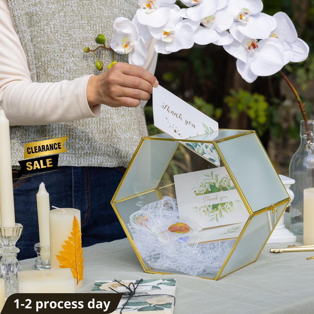 Ship to Worldwide Rustic Wedding Gold Glass Card Box, Lockable, With ...