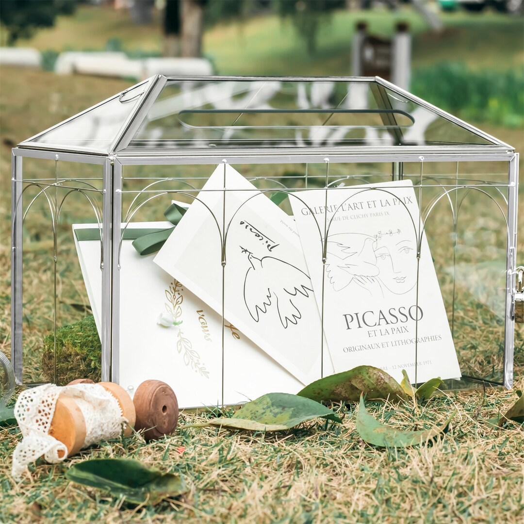 Handmade Vintage Gold Large Geometric Glass Card Box Terrarium With ...
