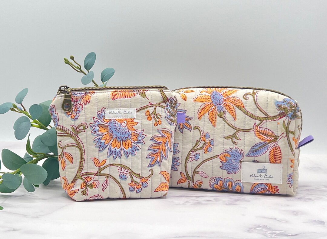 NEW Quilted Zipper Pouch /hand Blocked Print Fabric /softened Cotton ...