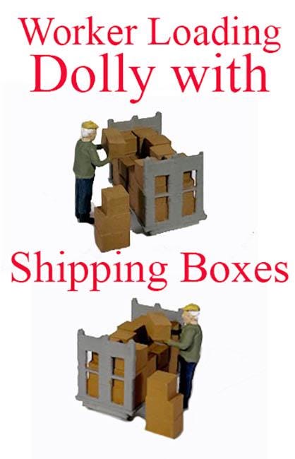 HO Scale Warehouse Worker Loading Dolly With Shipping Boxes SET Painted ...