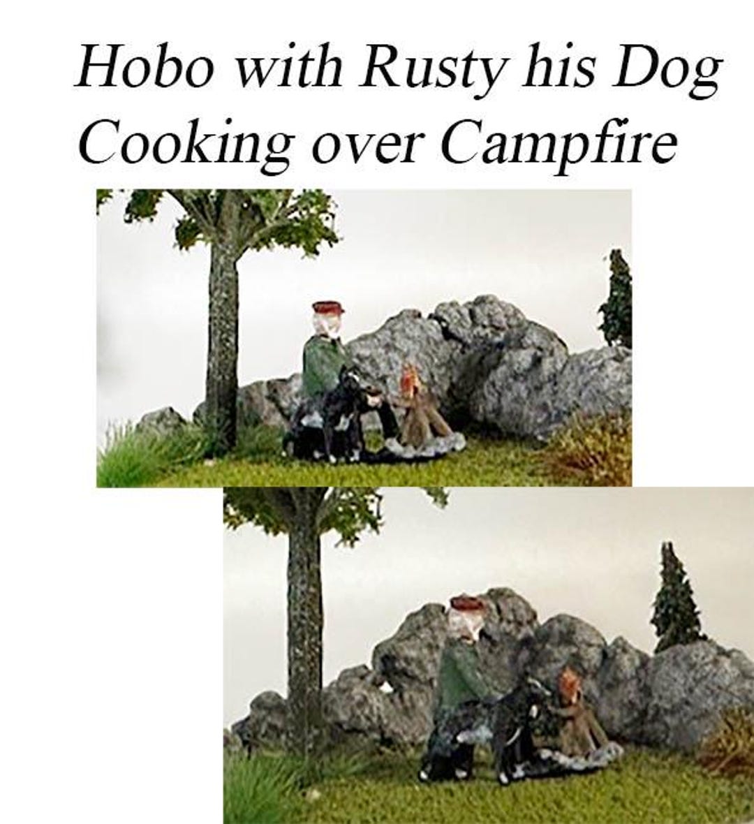 S Scale Hobo With Dog Cooking on Campfire Set 1/64 Figure Comes PAINTED ...