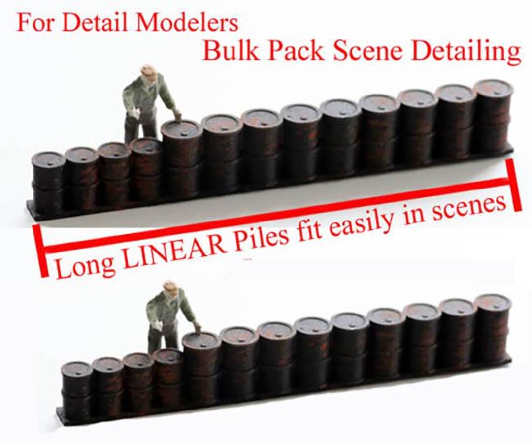 HO Scale Oil Drums BULK Piles Linear 3 Inch Piles 2 per Pack Comes ...