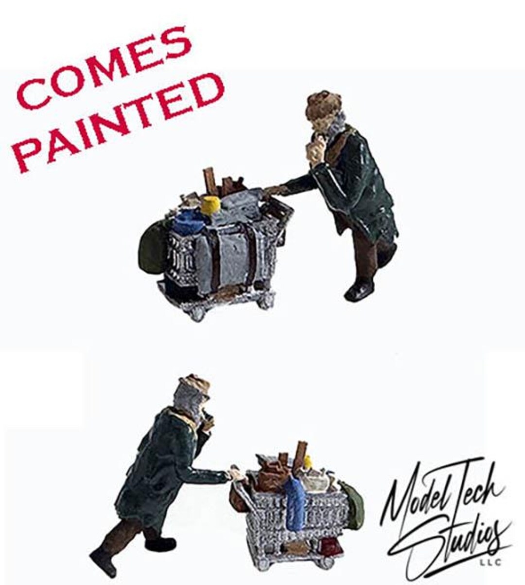 O Scale Figure HOBO Pushing Shopping Cart W All His Possessions ...