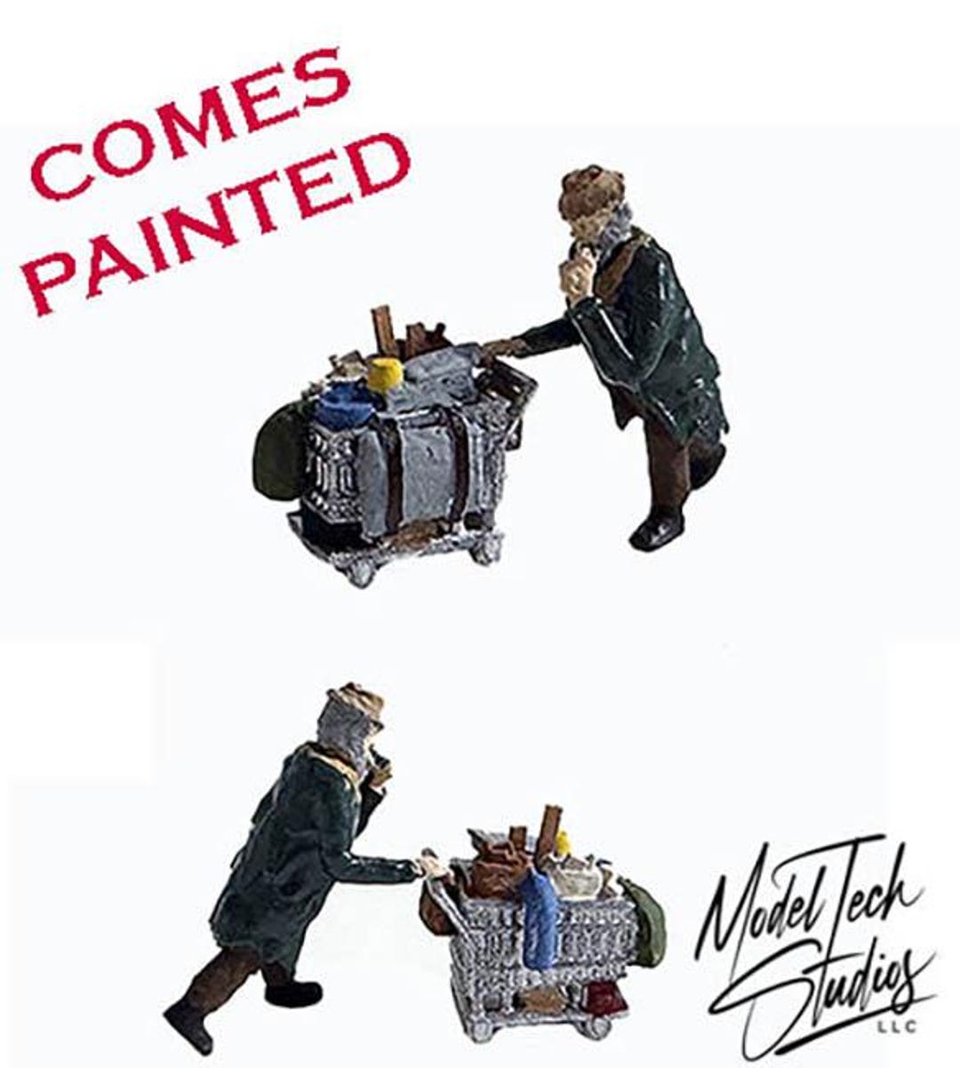 HO Scale Figure HOBO Pushing Shopping Cart W All His Possessions ...