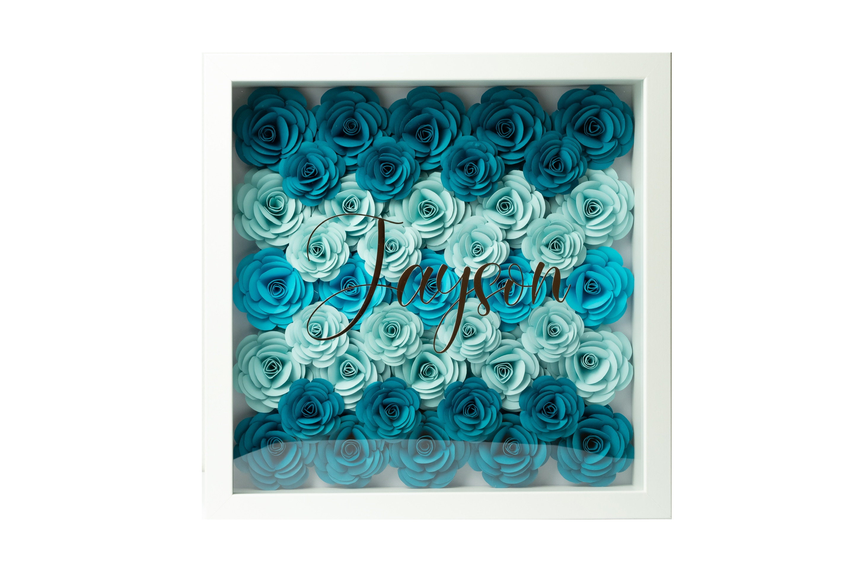 Blue Roses Flower Shadow Box 25x25cm - Personalized Gift, Shadowbox ...