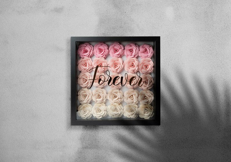 Pink Roses Flower Shadow Box 25x25cm - Personalized Gift, Shadowbox ...