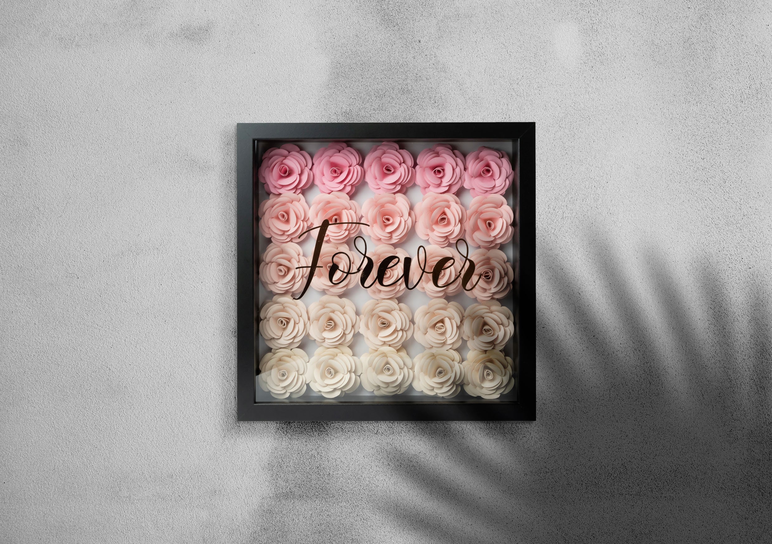Pink Roses Flower Shadow Box 25x25cm - Personalized Gift, Shadowbox ...