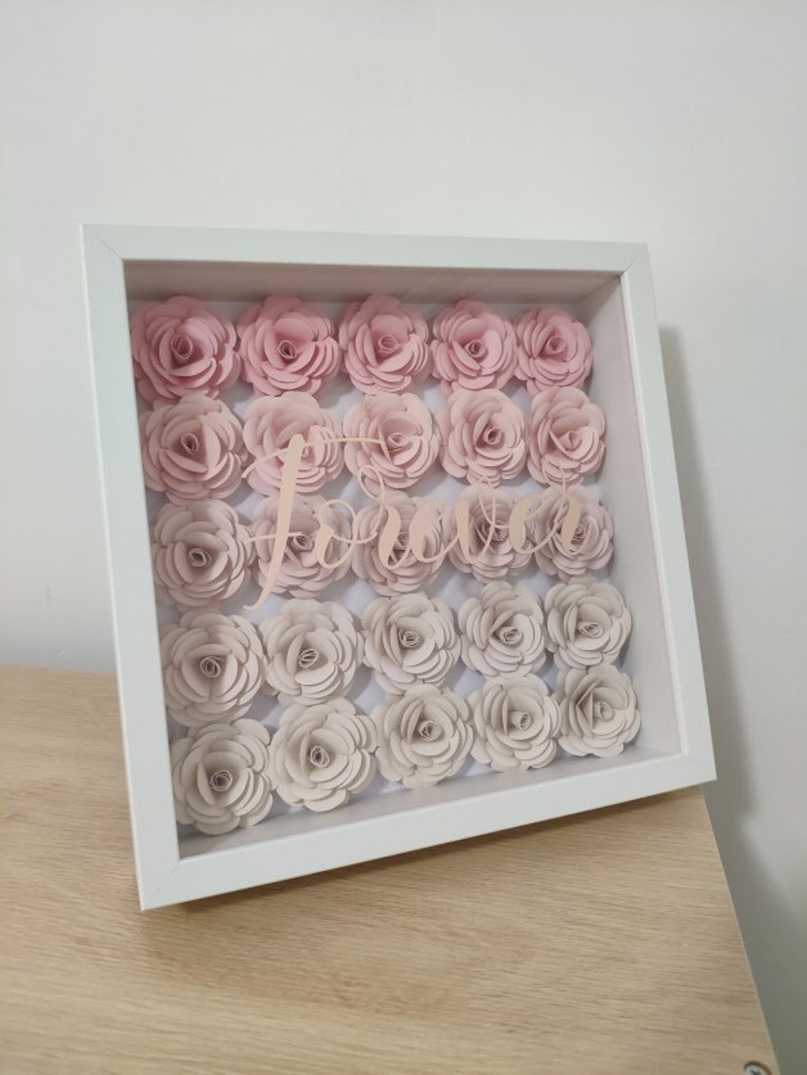 Pink Roses Flower Shadow Box 25x25cm - Personalized Gift, Shadowbox ...