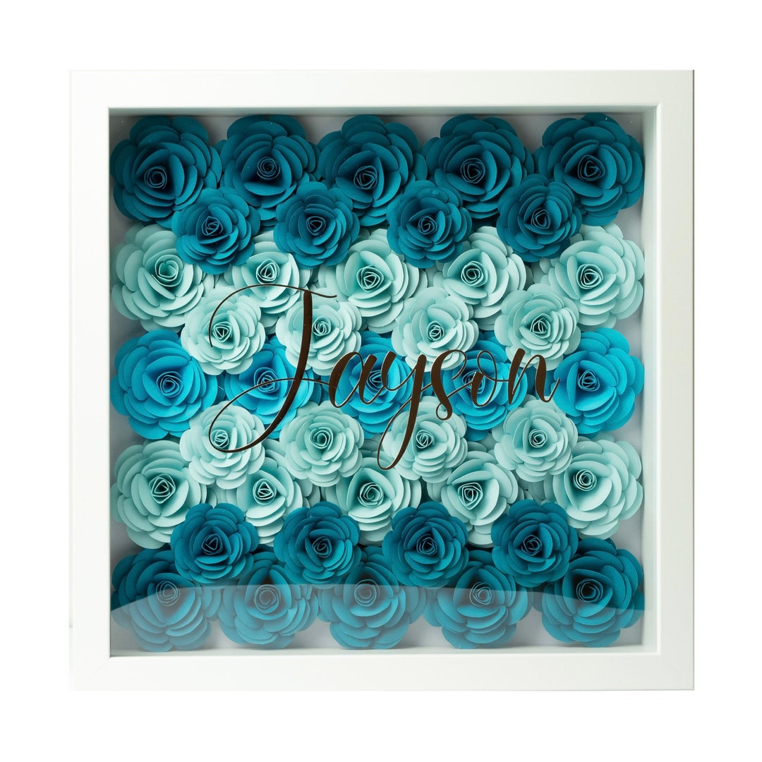 Blue Roses Flower Shadow Box 25x25cm - Personalized Gift, Shadowbox ...