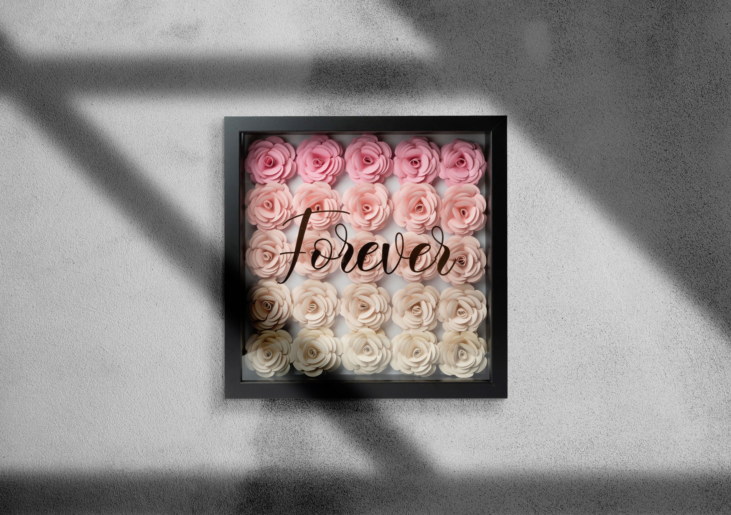 Pink Roses Flower Shadow Box 25x25cm - Personalized Gift, Shadowbox ...