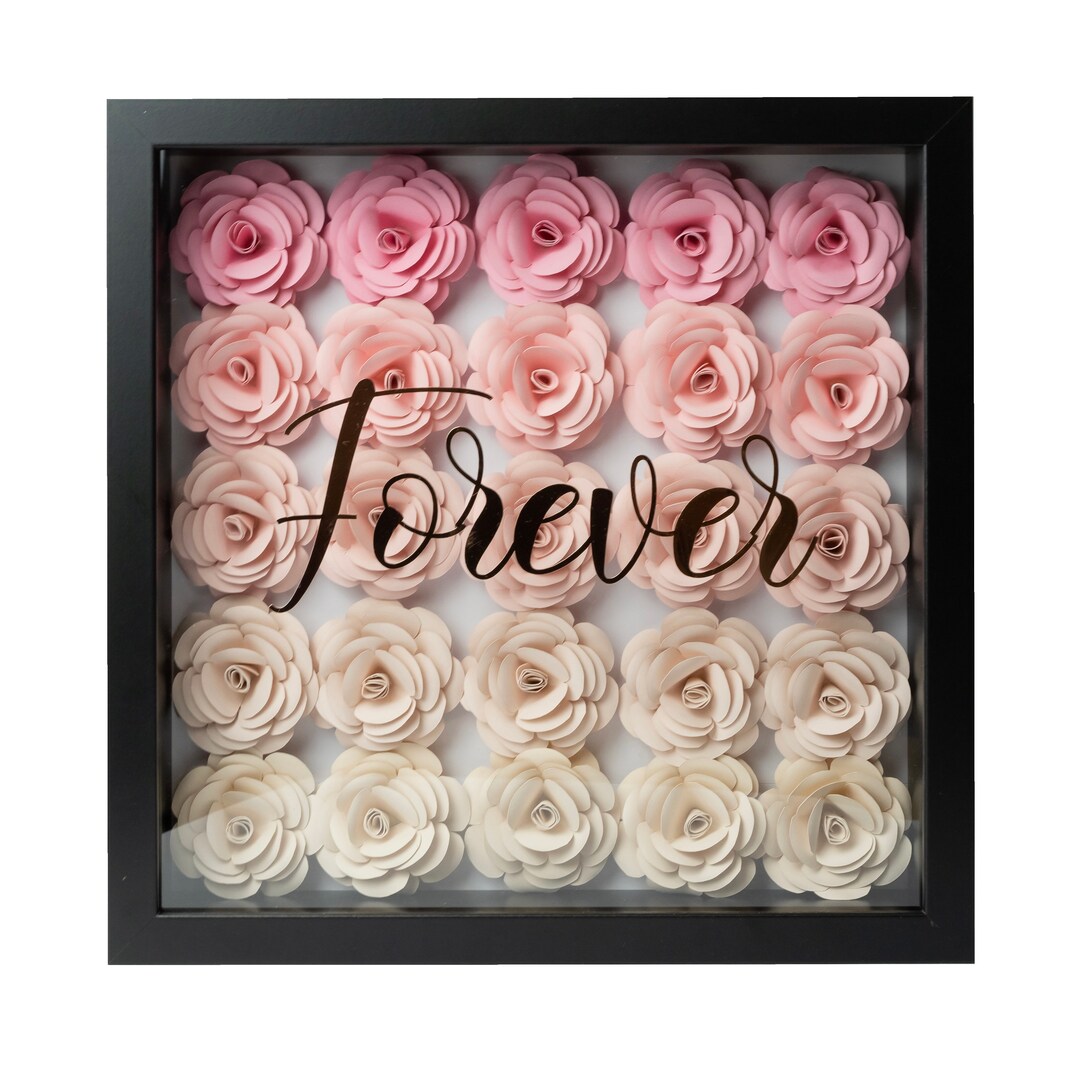 Pink Roses Flower Shadow Box 25x25cm - Personalized Gift, Shadowbox ...
