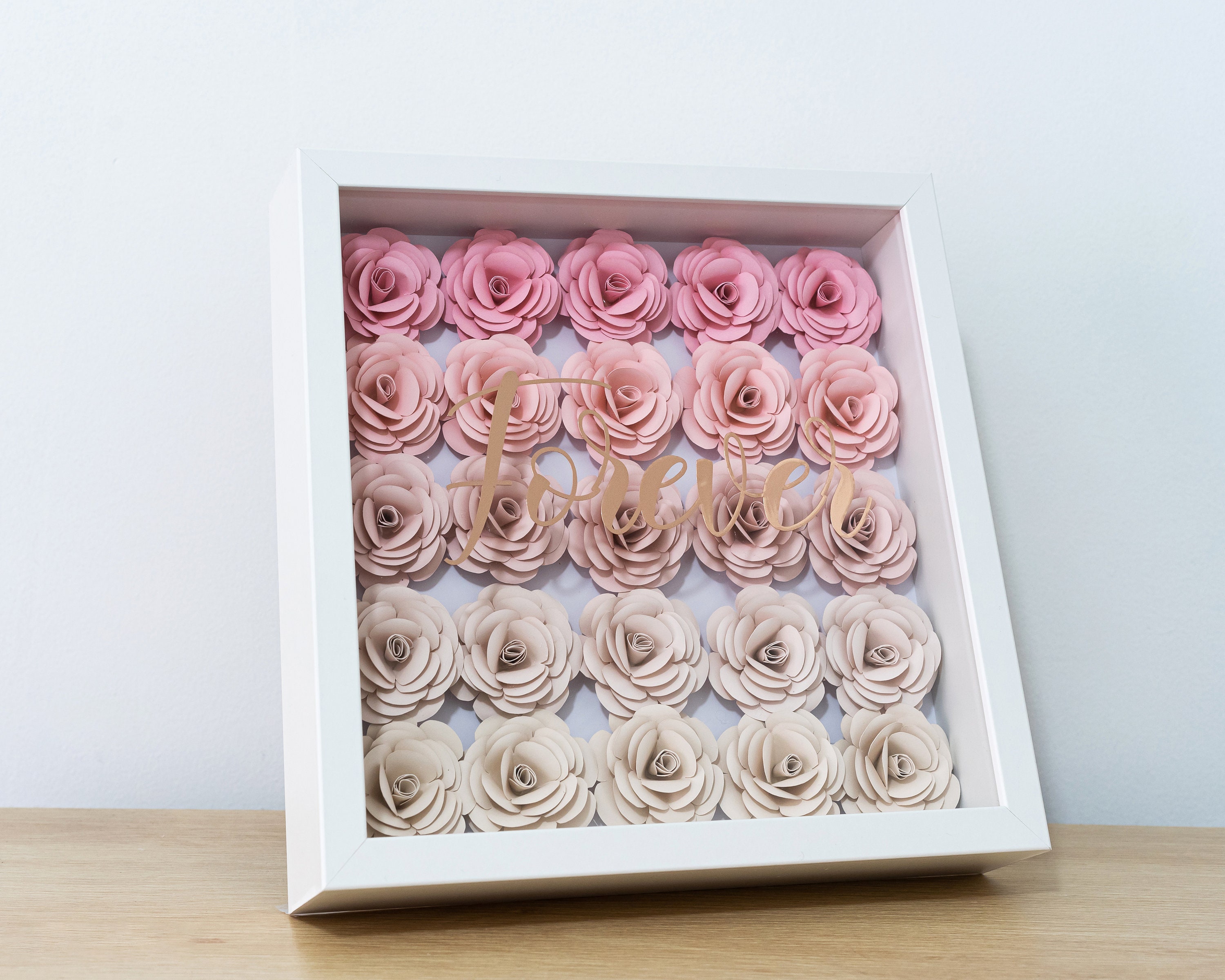 Pink Roses Flower Shadow Box 25x25cm - Personalized Gift, Shadowbox ...
