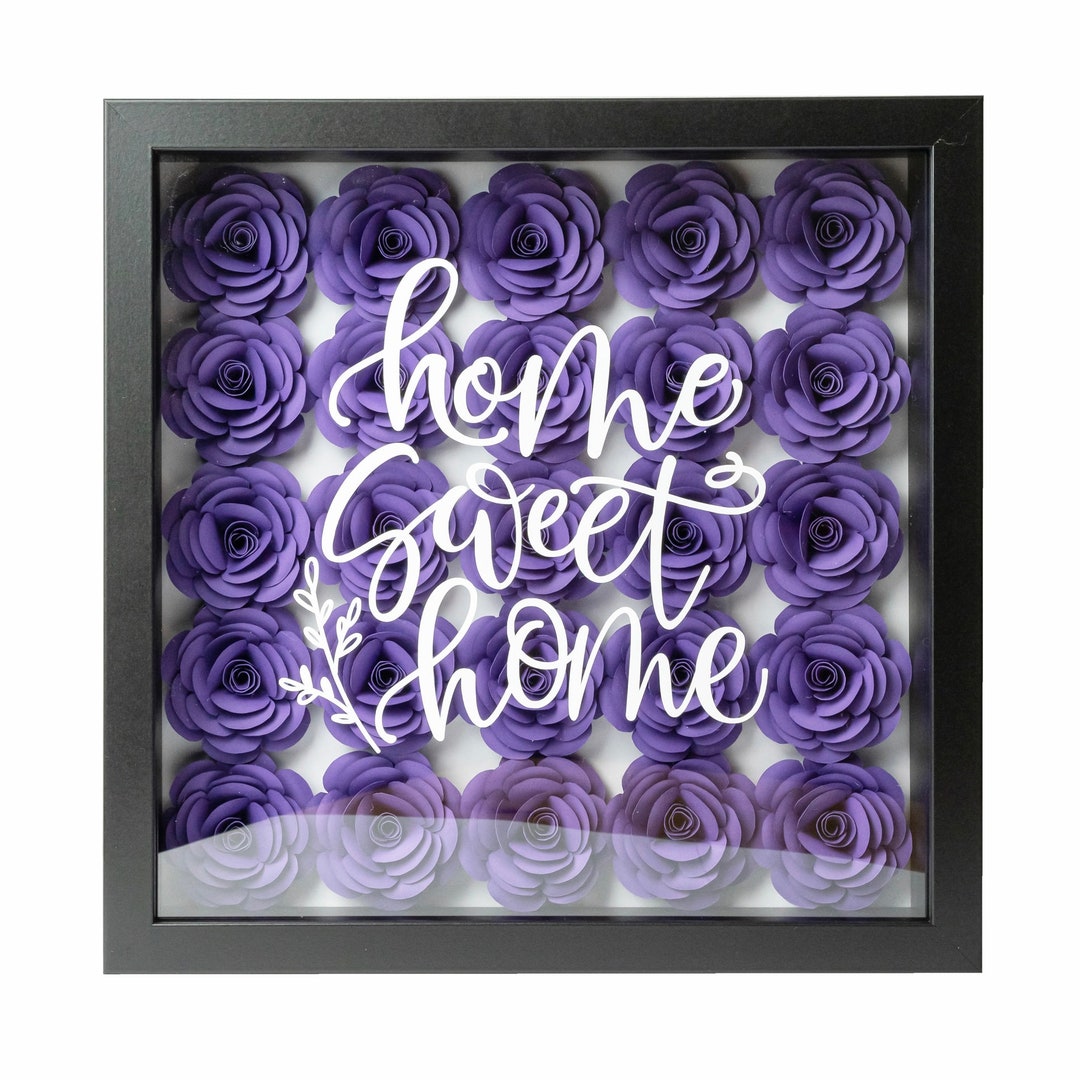 Purple Roses Flower Shadow Box 25x25cm - Personalized Gift, Shadowbox ...