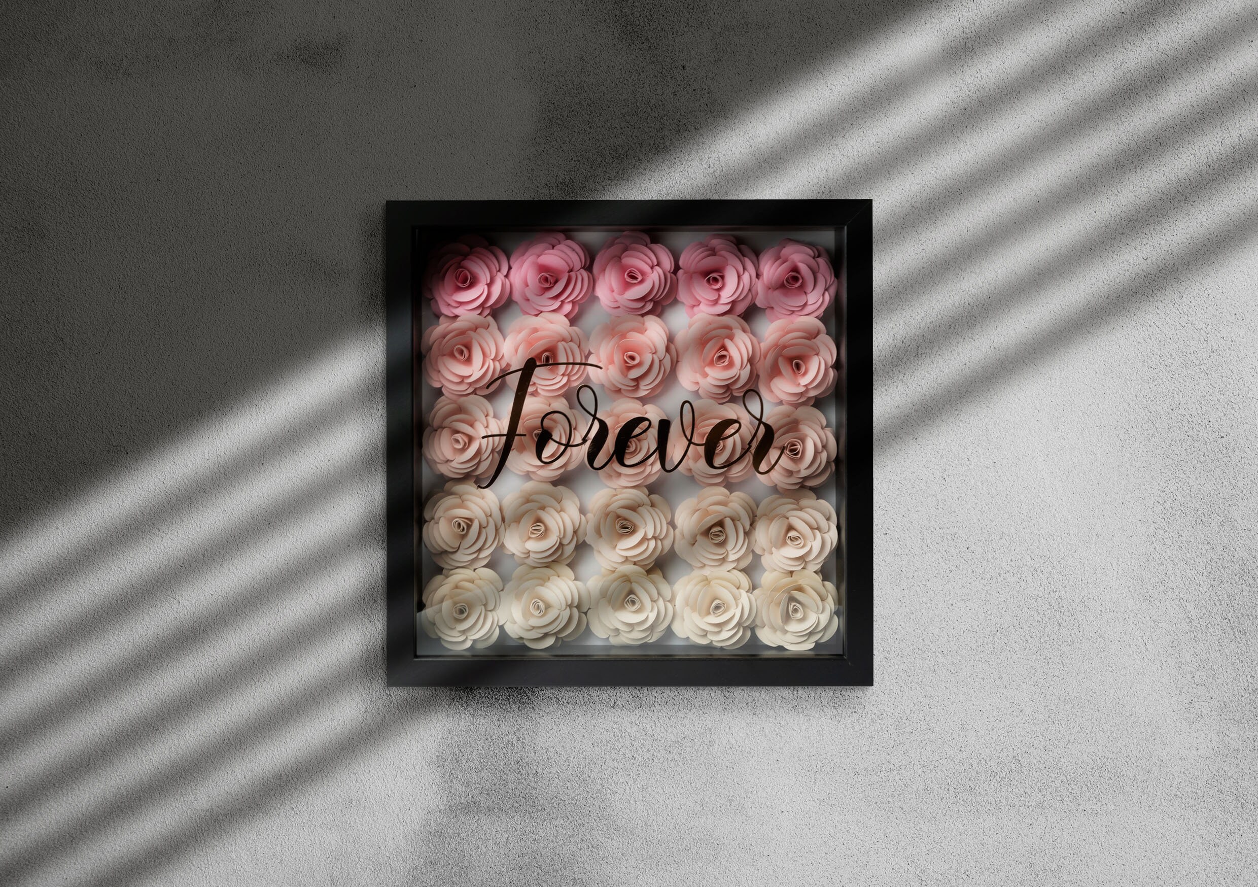 Pink Roses Flower Shadow Box 25x25cm - Personalized Gift, Shadowbox ...