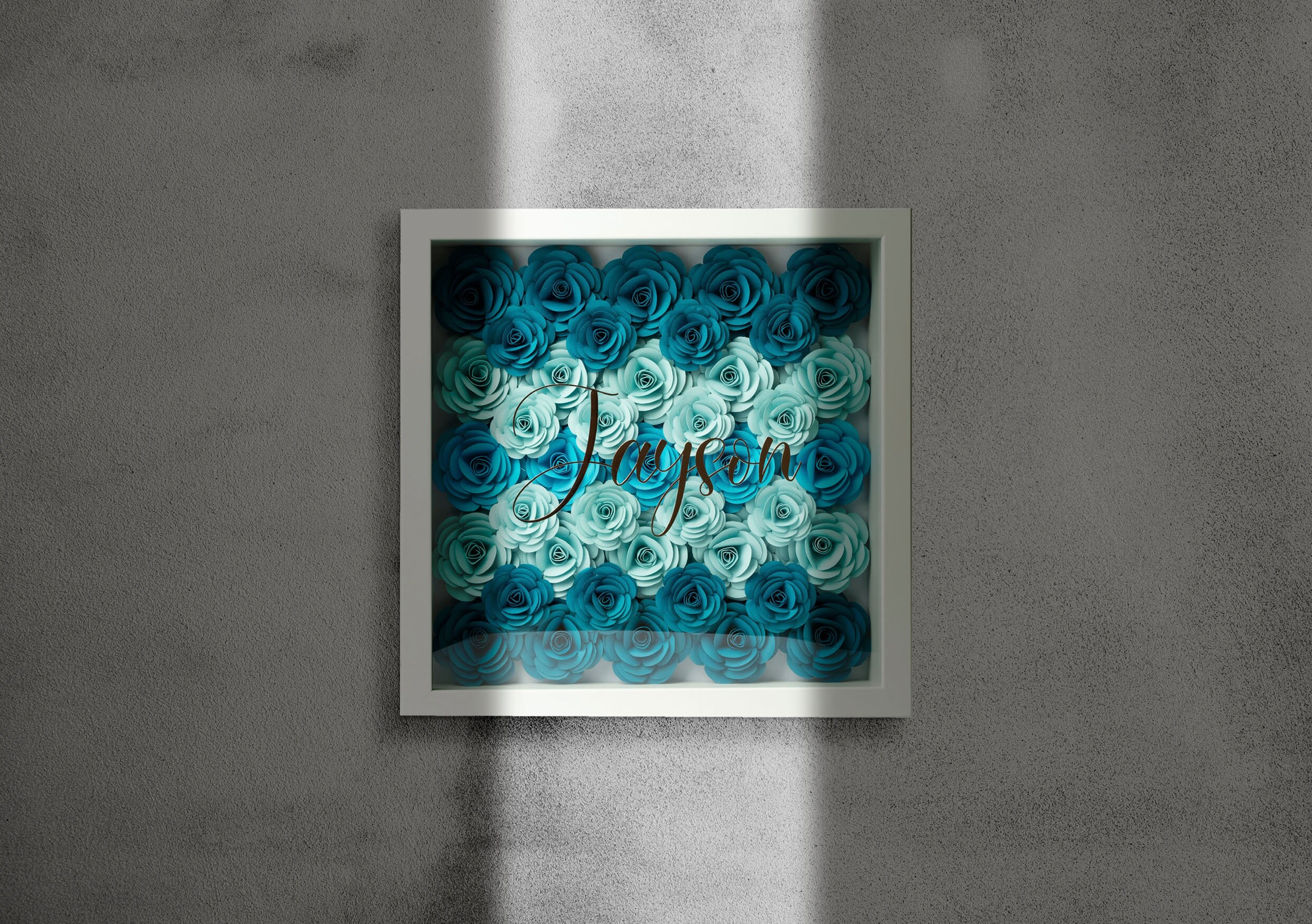Blue Roses Flower Shadow Box 25x25cm - Personalized Gift, Shadowbox ...