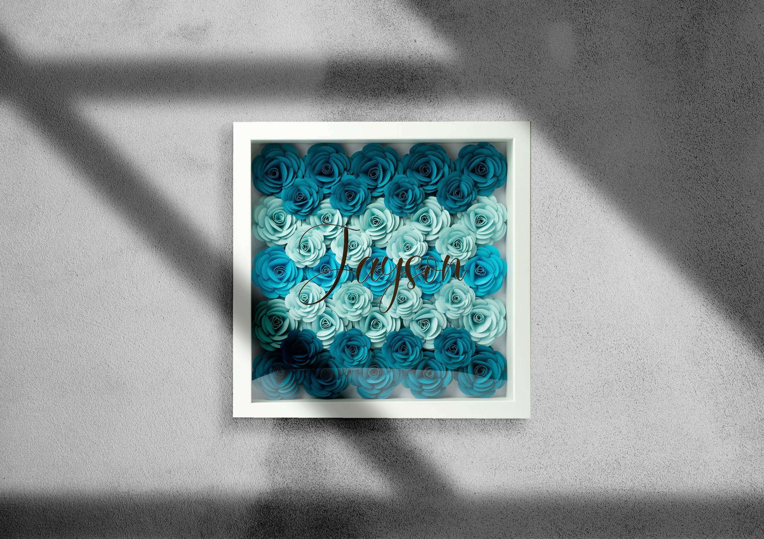 Blue Roses Flower Shadow Box 25x25cm - Personalized Gift, Shadowbox ...