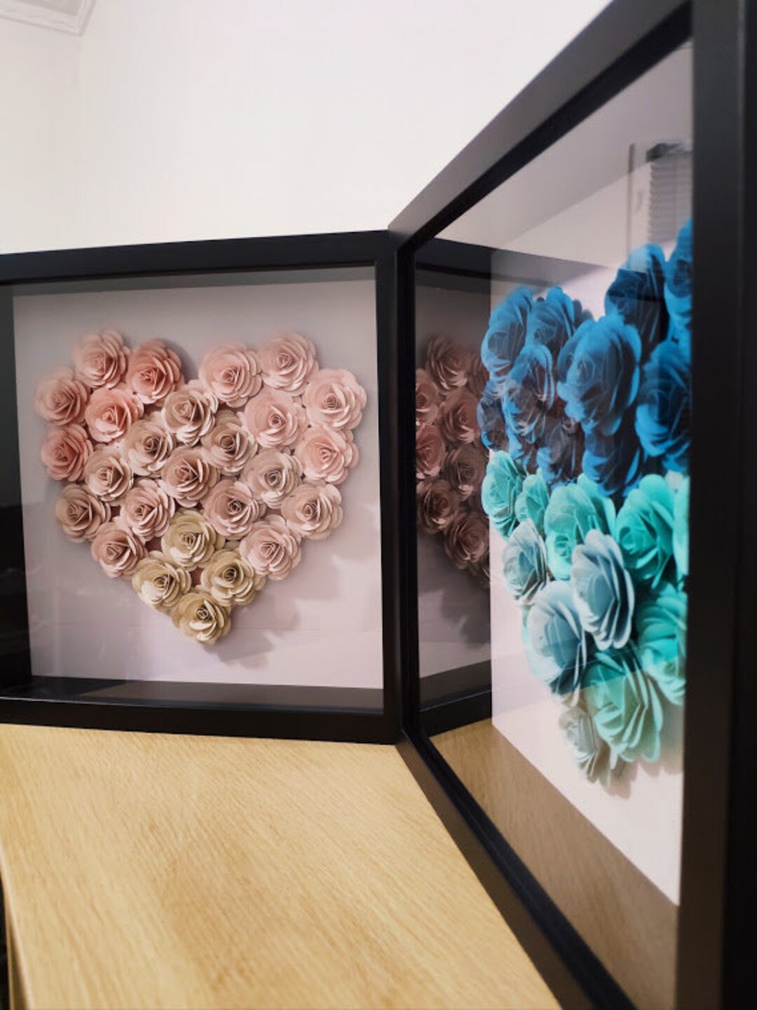 Heart Roses Flower Shadow Box 25x25cm - Personalized Gift, Shadowbox ...