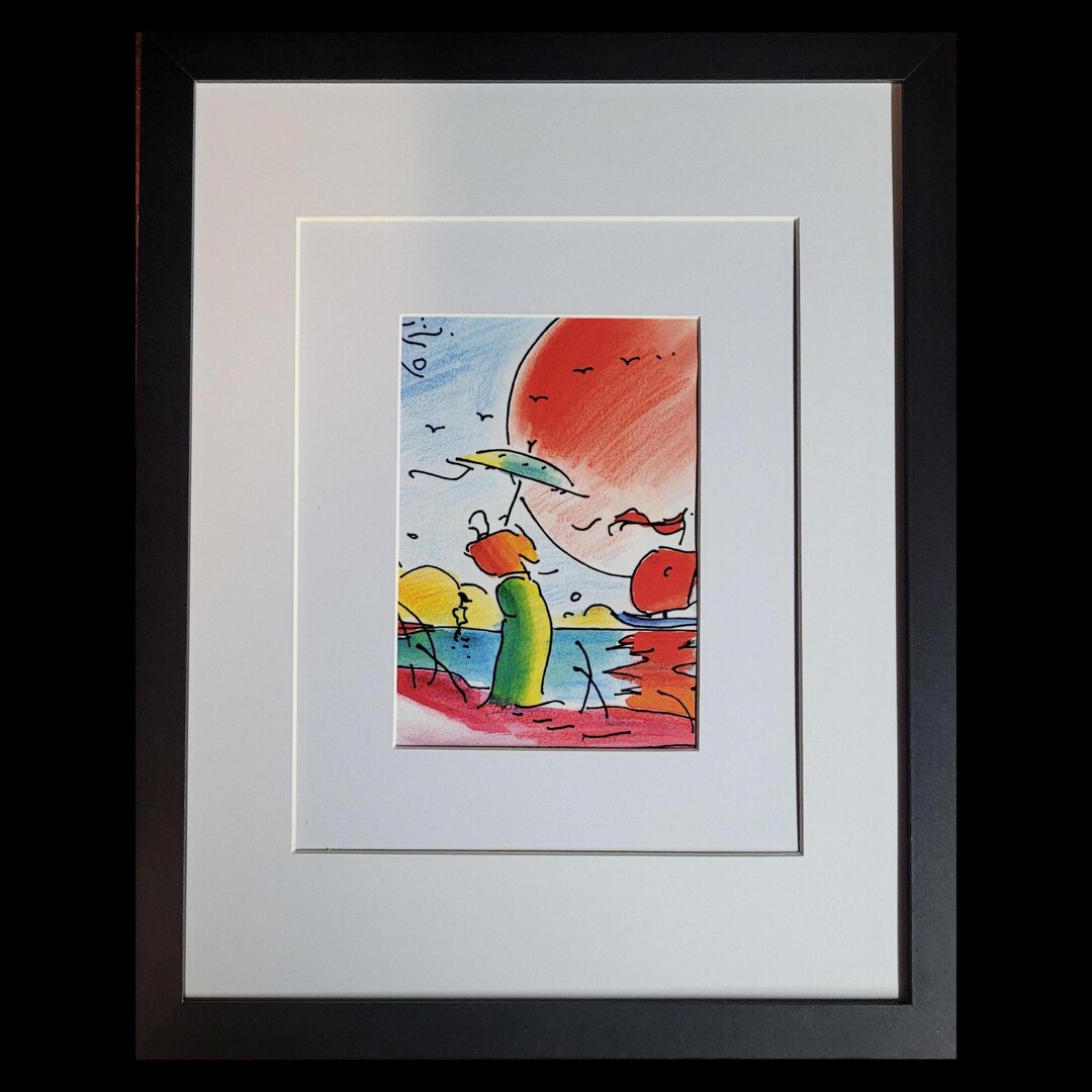 Peter Max man With Umbrella at Sunset Framed and Matted Vintage Wall ...