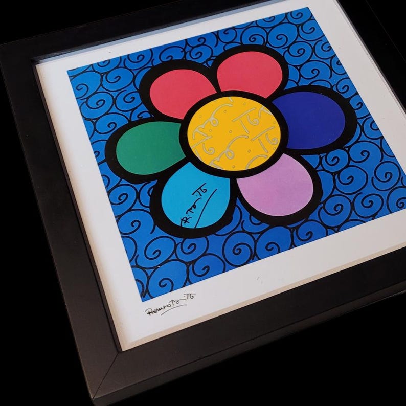 Romero Britto flower Power Print Framed 9.5x9.5 Frame - Etsy