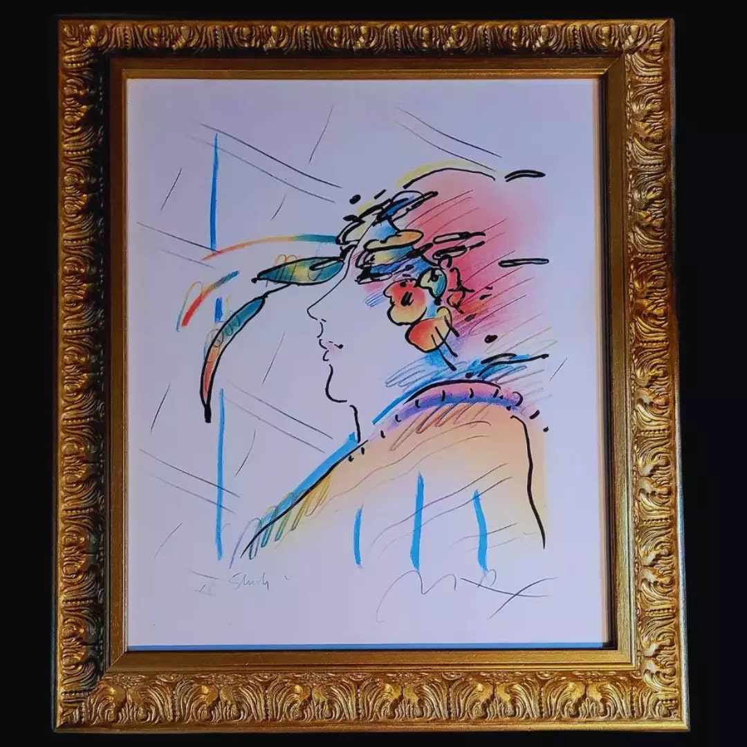 Peter Max Signed lady With Feathers Vintage Hand Embellished/study ...