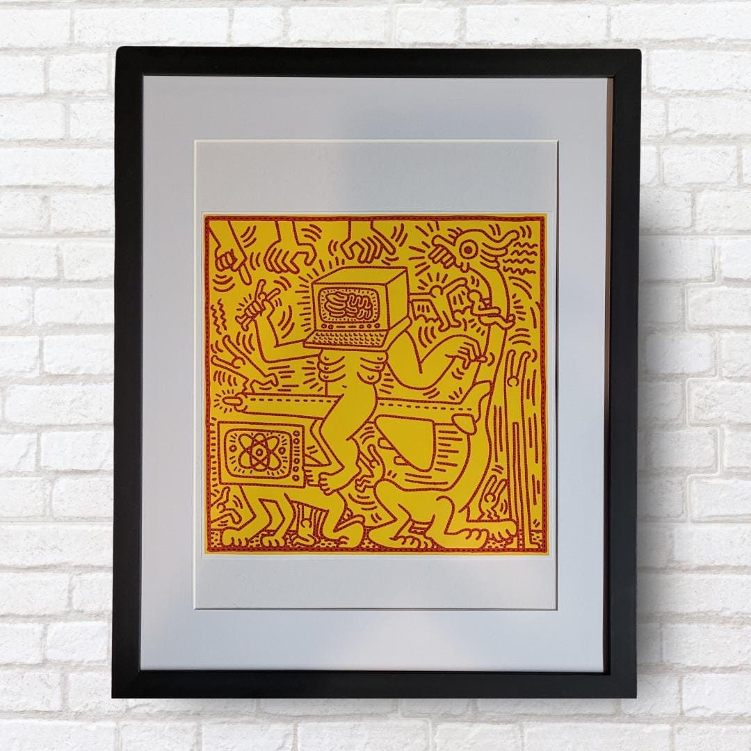 Keith Haring 'computer and TV' Vintage Pop Art Print 12x15 Frame With ...