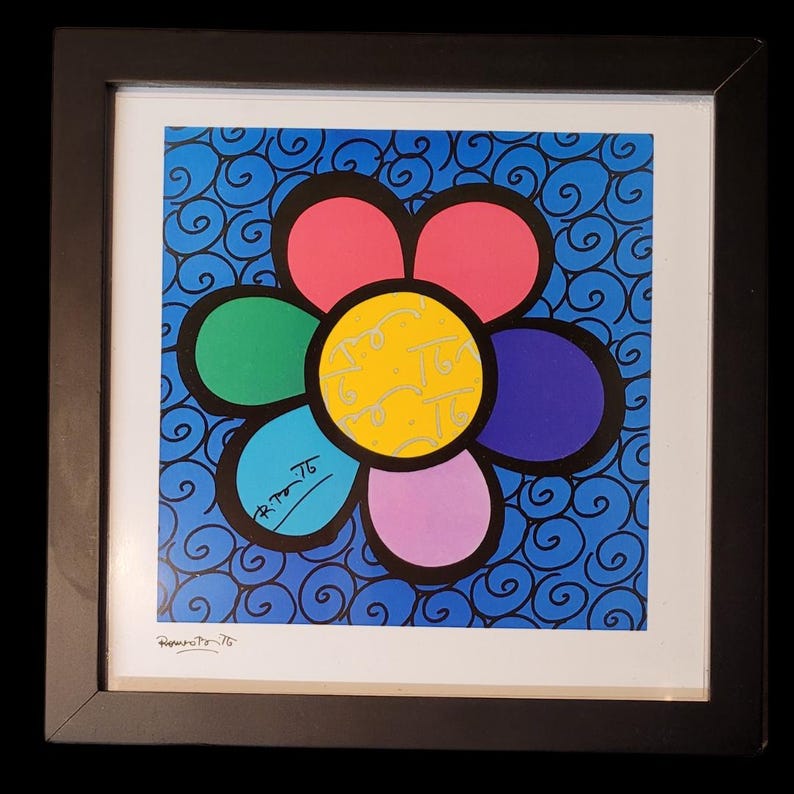 Romero Britto flower Power Print Framed 9.5x9.5 Frame - Etsy