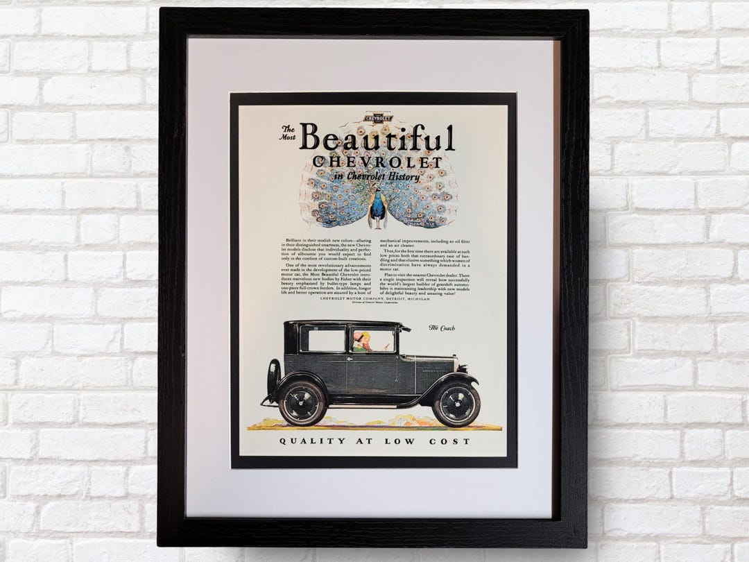 Vintage Lithograph 'the Most Beautiful Chevrolet-1927' Wall Art and Home Decor Print Frame - Etsy