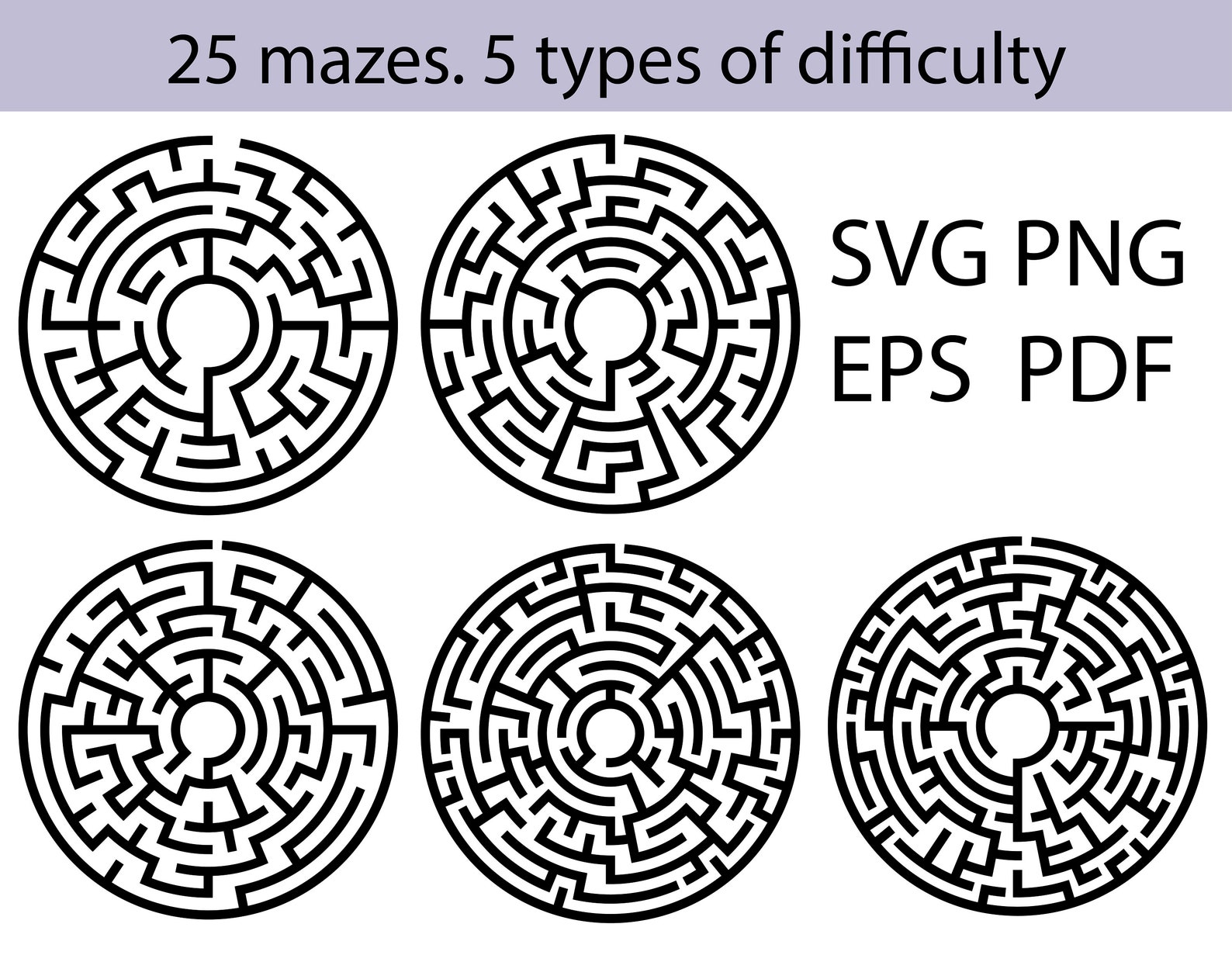 25 Сircular Mazes. Maze Bundle. Round Maze SVG Maze EPS | Etsy