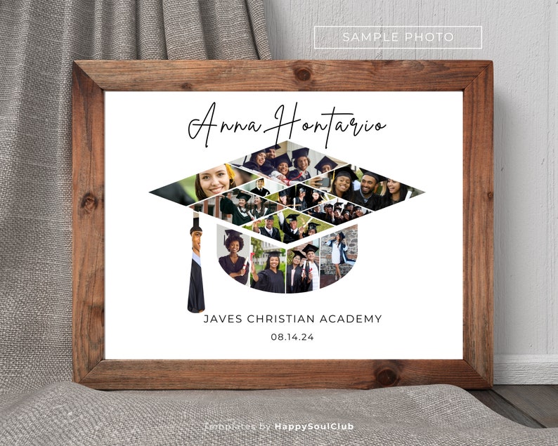 Graduation Cap Photo Collage Premade Template Mockup, Graduation ...