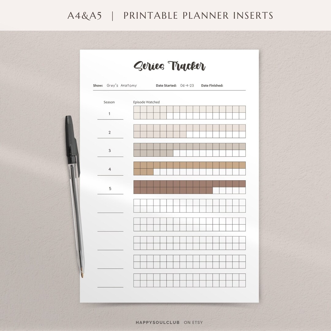 Printable Series Tracker, A5 Journal Page, Printable Planner Insert ...
