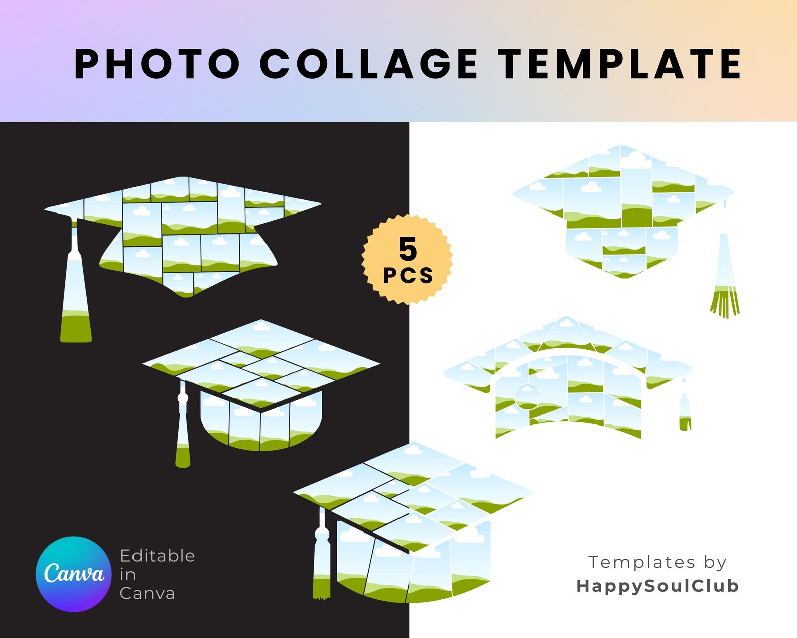 Graduation Cap Photo Collage Premade Template Mockup, Graduation ...