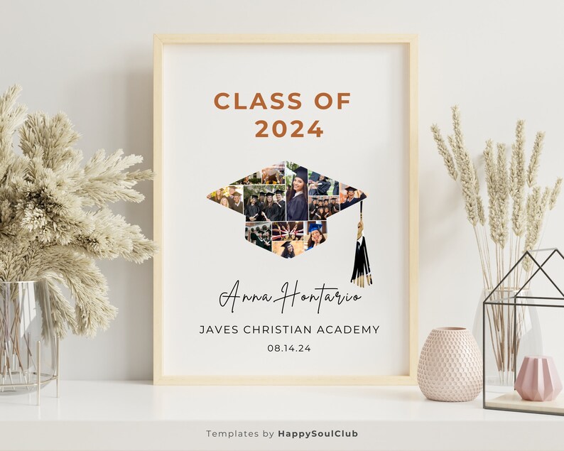 Graduation Cap Photo Collage Premade Template Mockup, Graduation ...