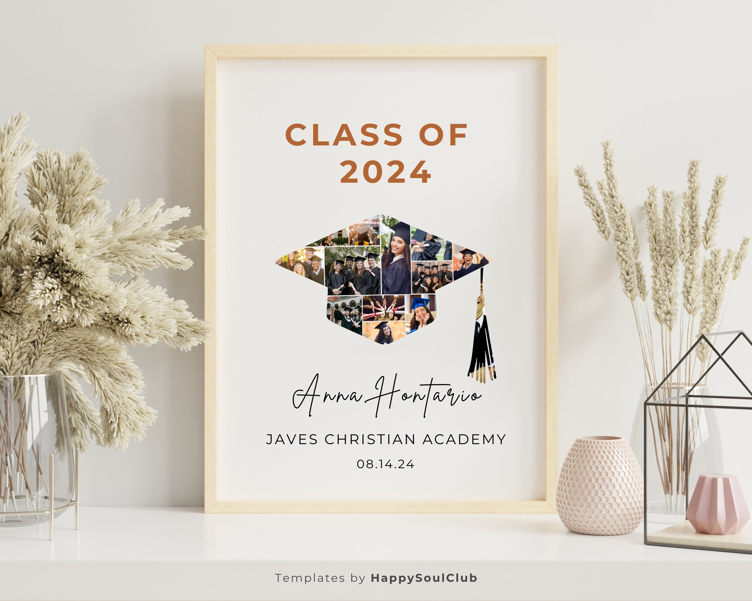 Graduation Cap Photo Collage Premade Template Mockup, Graduation ...