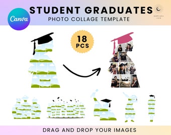 Graduation Cap Photo Collage Premade Template Mockup, Graduation ...