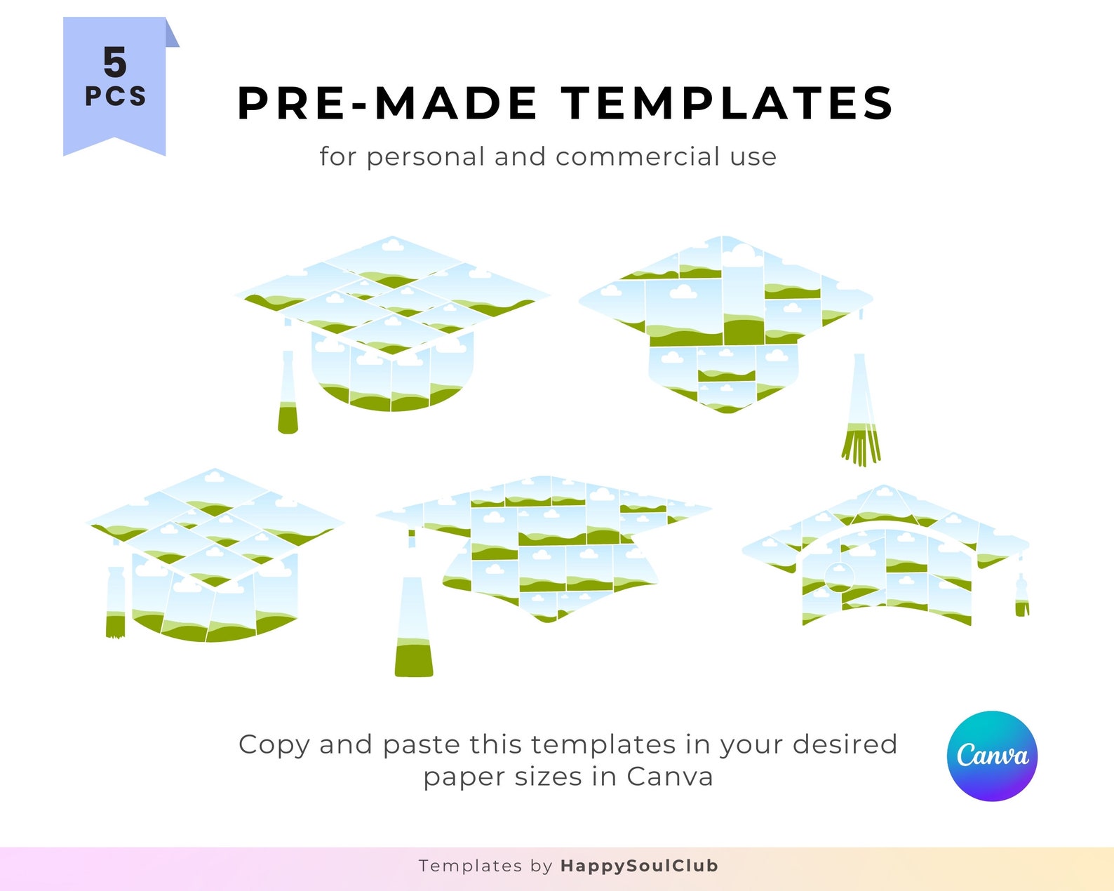 Graduation Cap Photo Collage Premade Template Mockup, Graduation ...