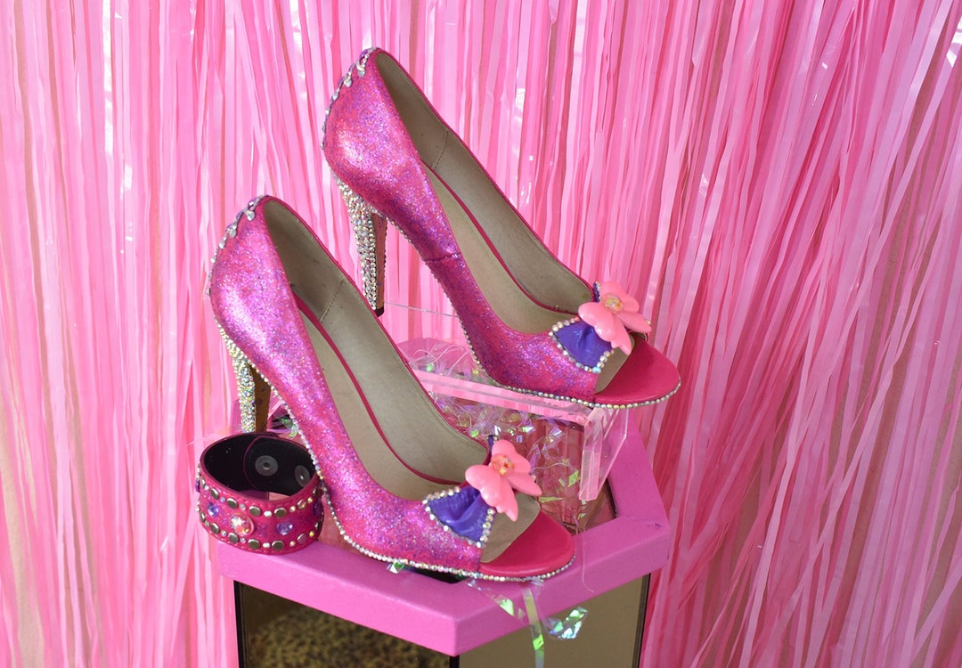 X~"daring Dorothy" Cute Glitter, Bow, Jeweled Pink Heels W/ Corset Back ...
