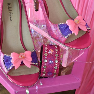 X~"daring Dorothy" Cute Glitter, Bow, Jeweled Pink Heels W/ Corset Back ...